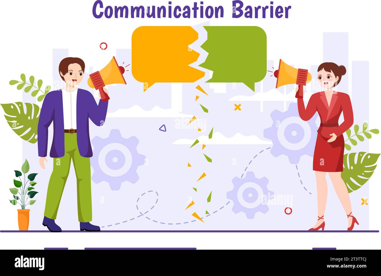 Communication Barrier Vector Illustration with Bad Communications ...
