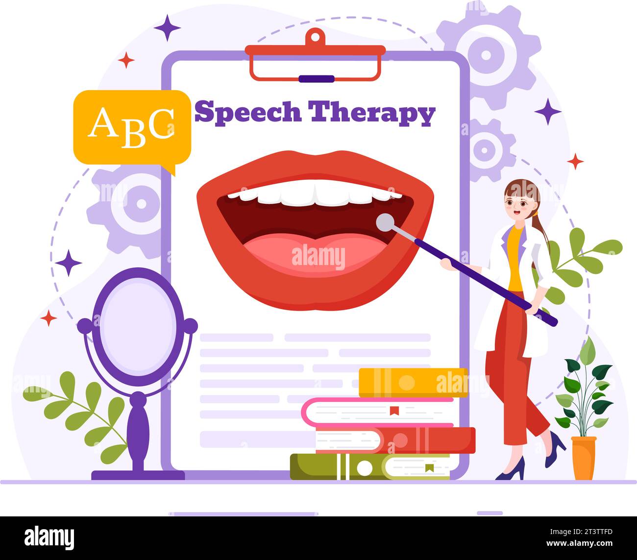 Speech Therapy Vector Illustration with Kids Training Basic Language ...