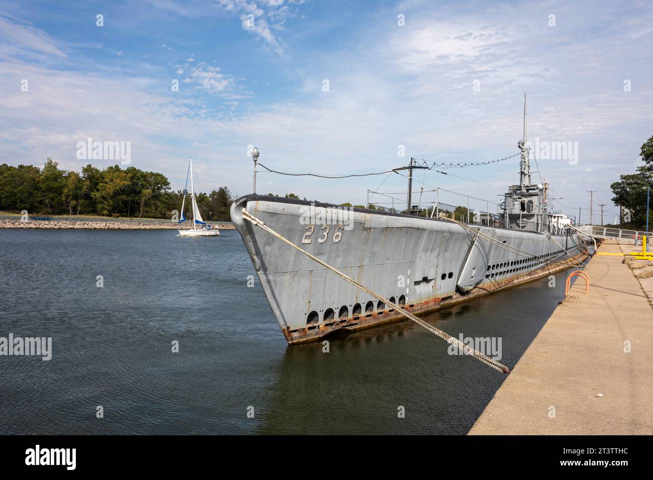 Muskegon, Michigan - A sailboat passes the USS Silversides, a World War ...