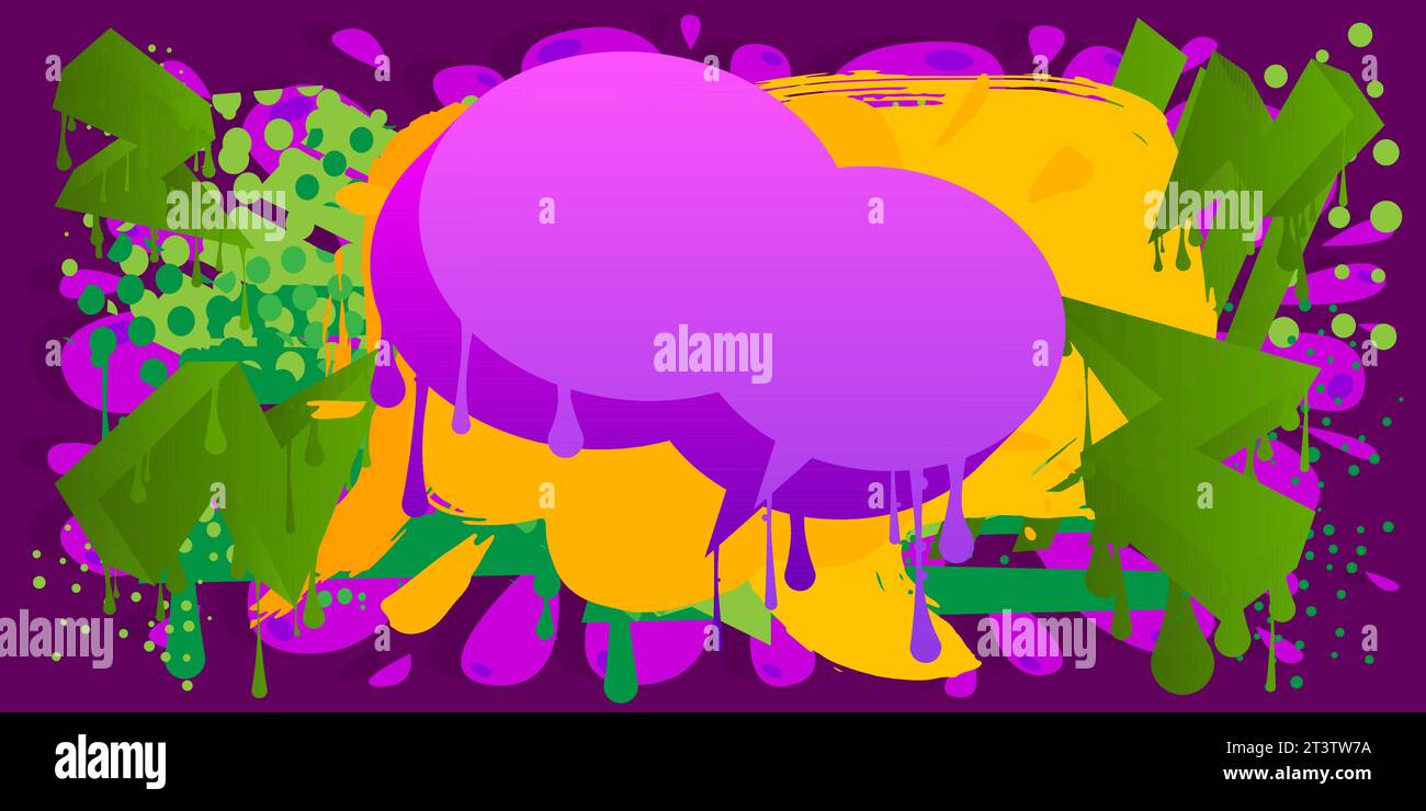Green, yellow and purple graffiti speech bubble background. Abstract ...