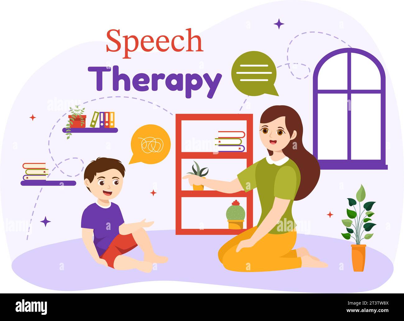 Speech Therapy Vector Illustration with Kids Training Basic Language ...