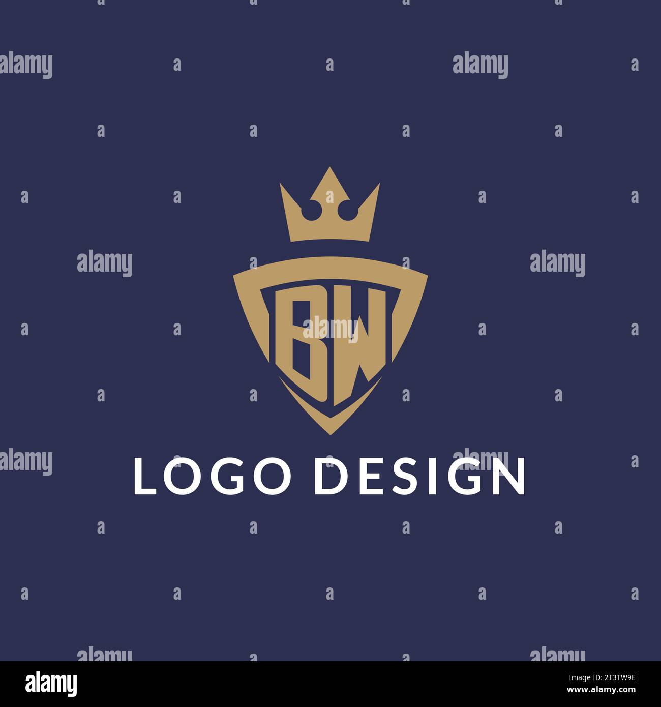 BW logo with shield and crown, monogram initial logo style vector file ...