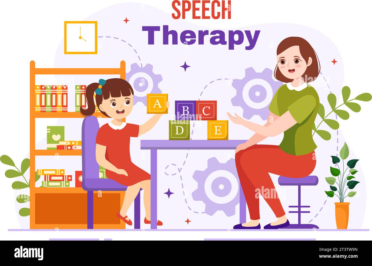 Speech Therapy Vector Illustration with Kids Training Basic Language ...