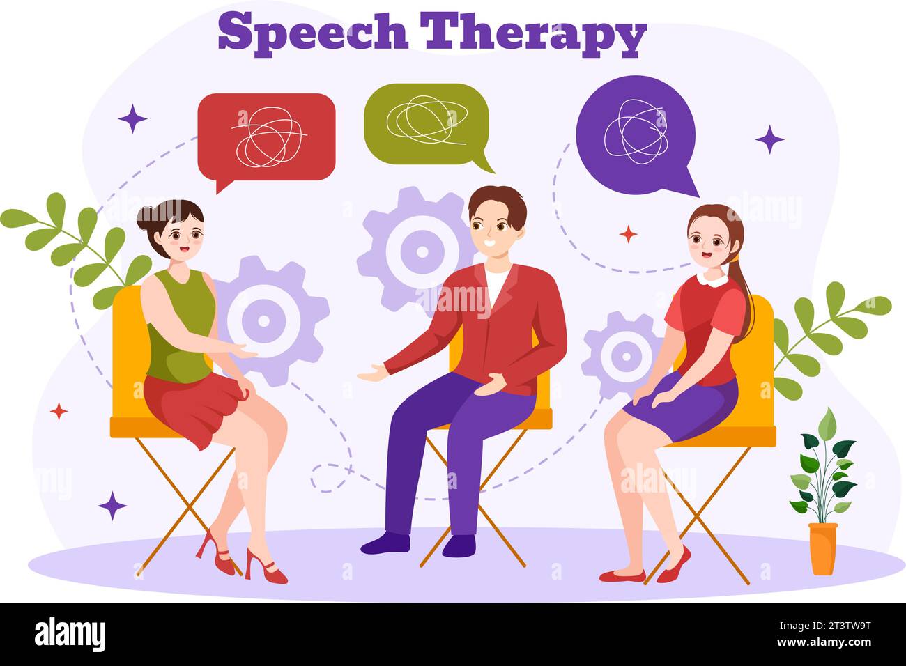 Speech Therapy Vector Illustration with Kids Training Basic Language ...