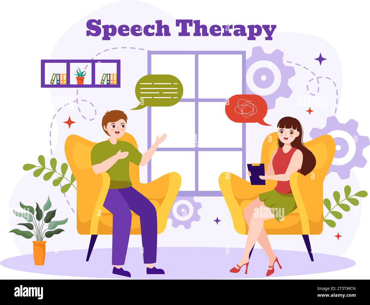 Speech Therapy Vector Illustration with Kids Training Basic Language ...
