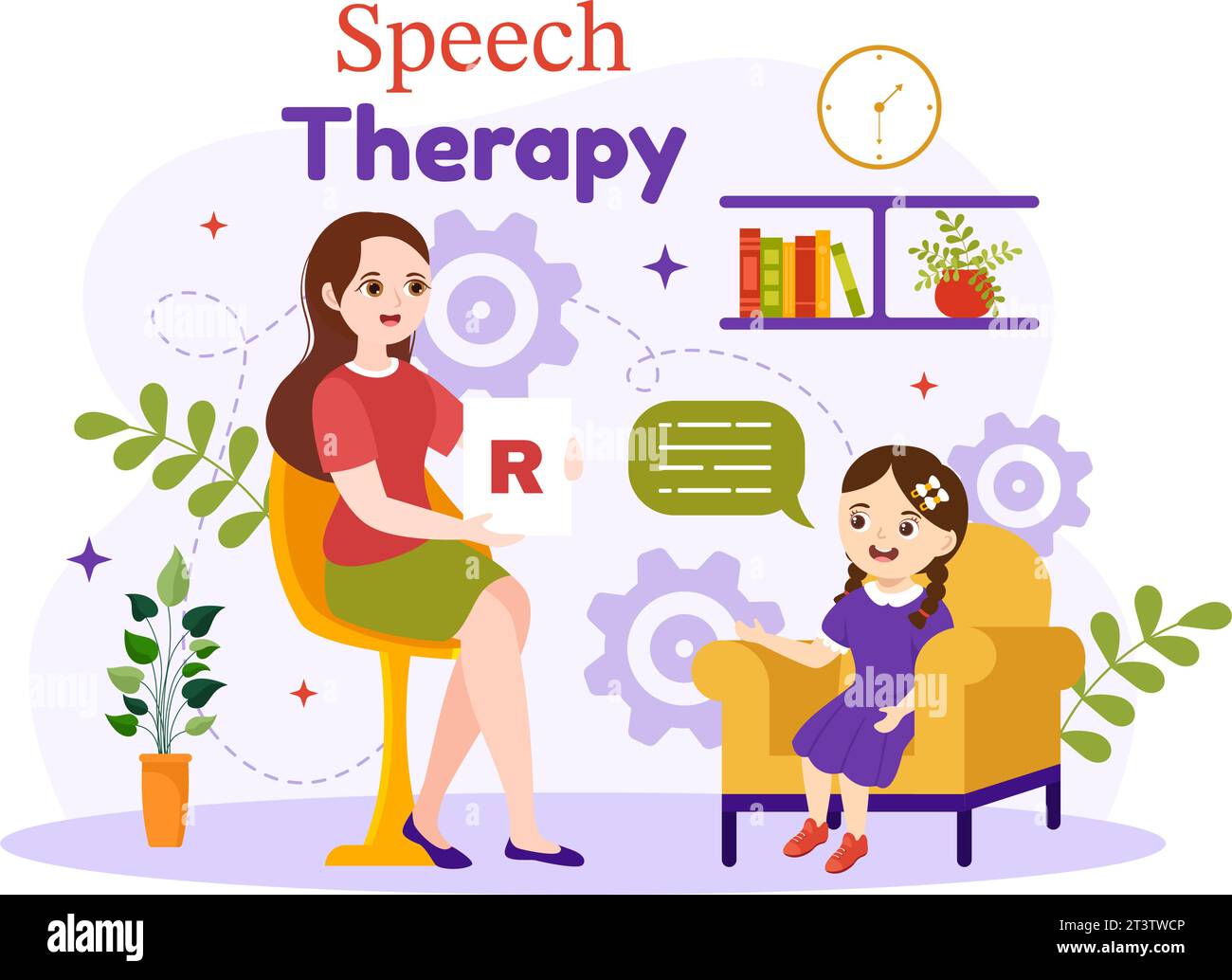Speech Therapy Vector Illustration with Kids Training Basic Language ...