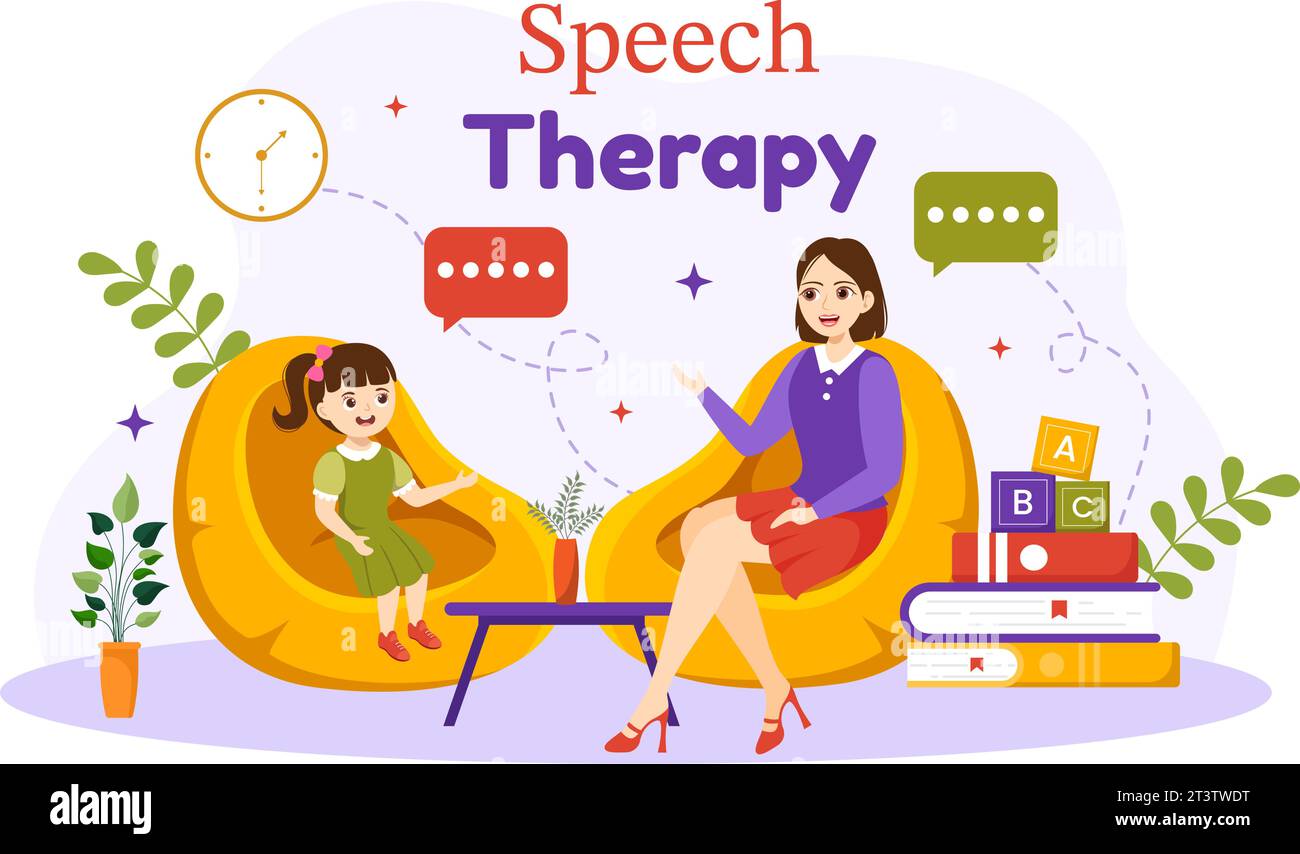 Speech Therapy Vector Illustration with Kids Training Basic Language ...