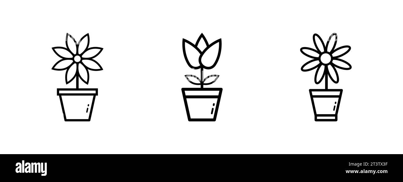 Flower pot Icon. Lineal Style Flower pot Outline Icon Vector ...