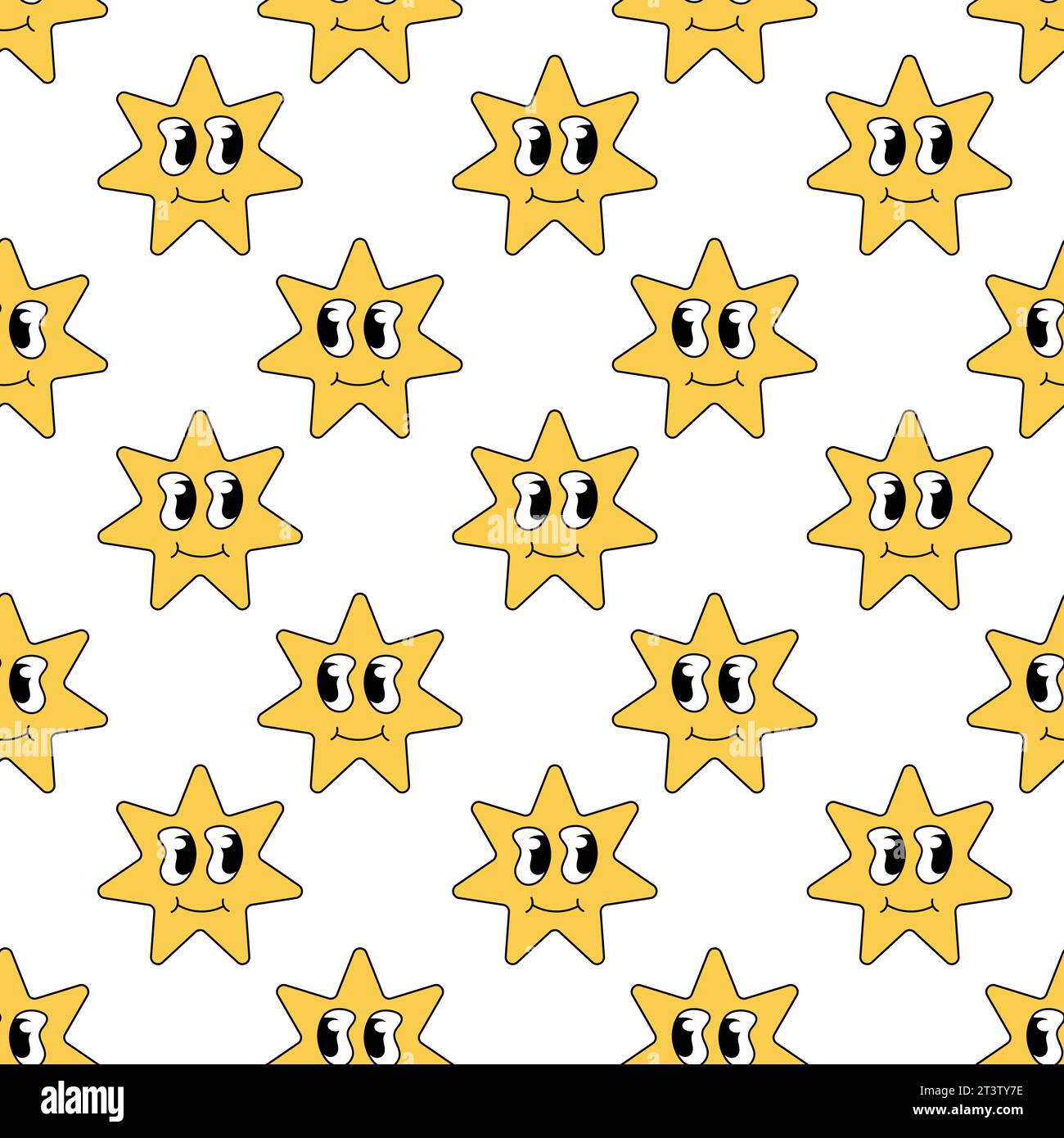 Retro 70s 60s 80s Hippie Seamless Pattern with Groovy Star. Smiling ...