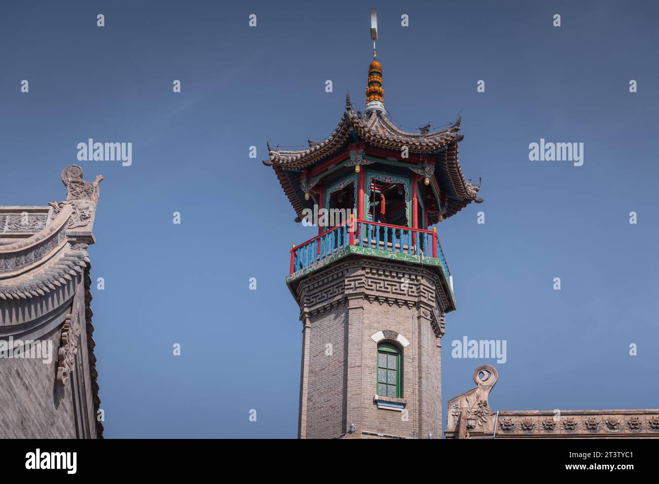 Close up on the minaret of The Great Mosque of Hohhot (a mosque in ...