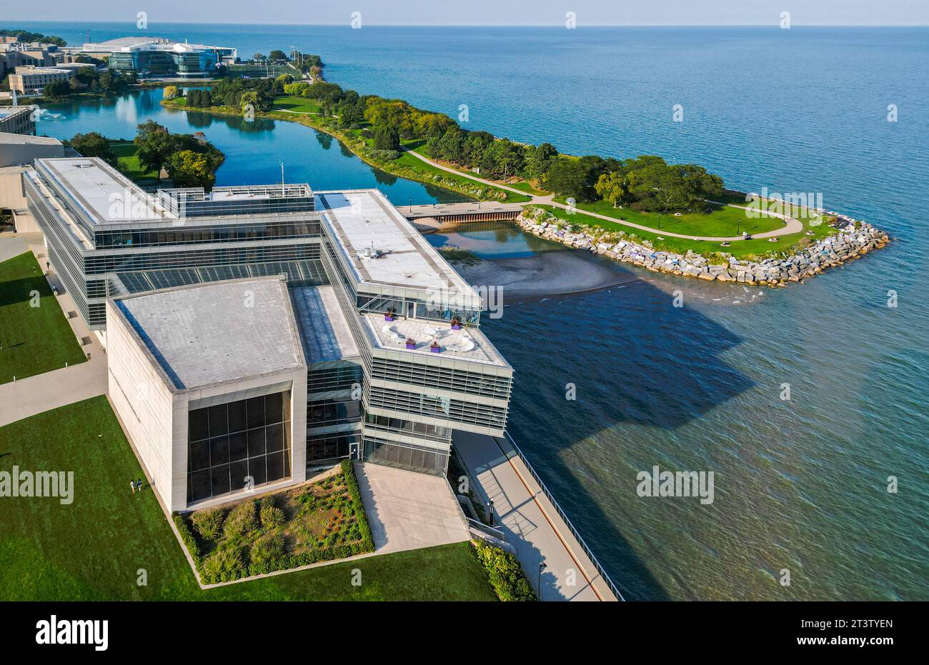 High resolution beautiful panoramic drone aerial image of the famous Northwestern University and ...