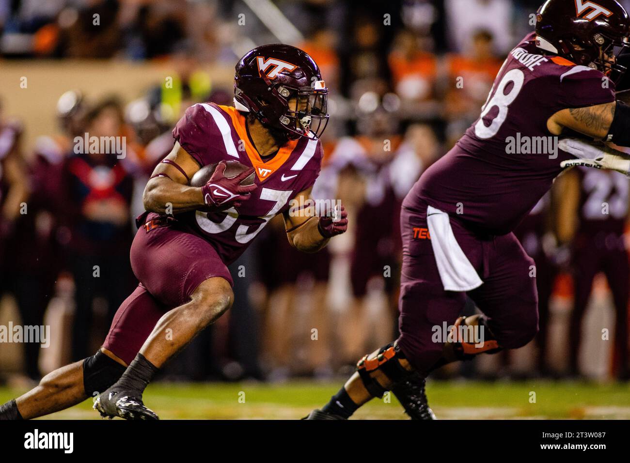 Blacksburg, VA, USA. 26th Oct, 2023. Virginia Tech Hokies running back Bhayshul Tuten (33) runs ...