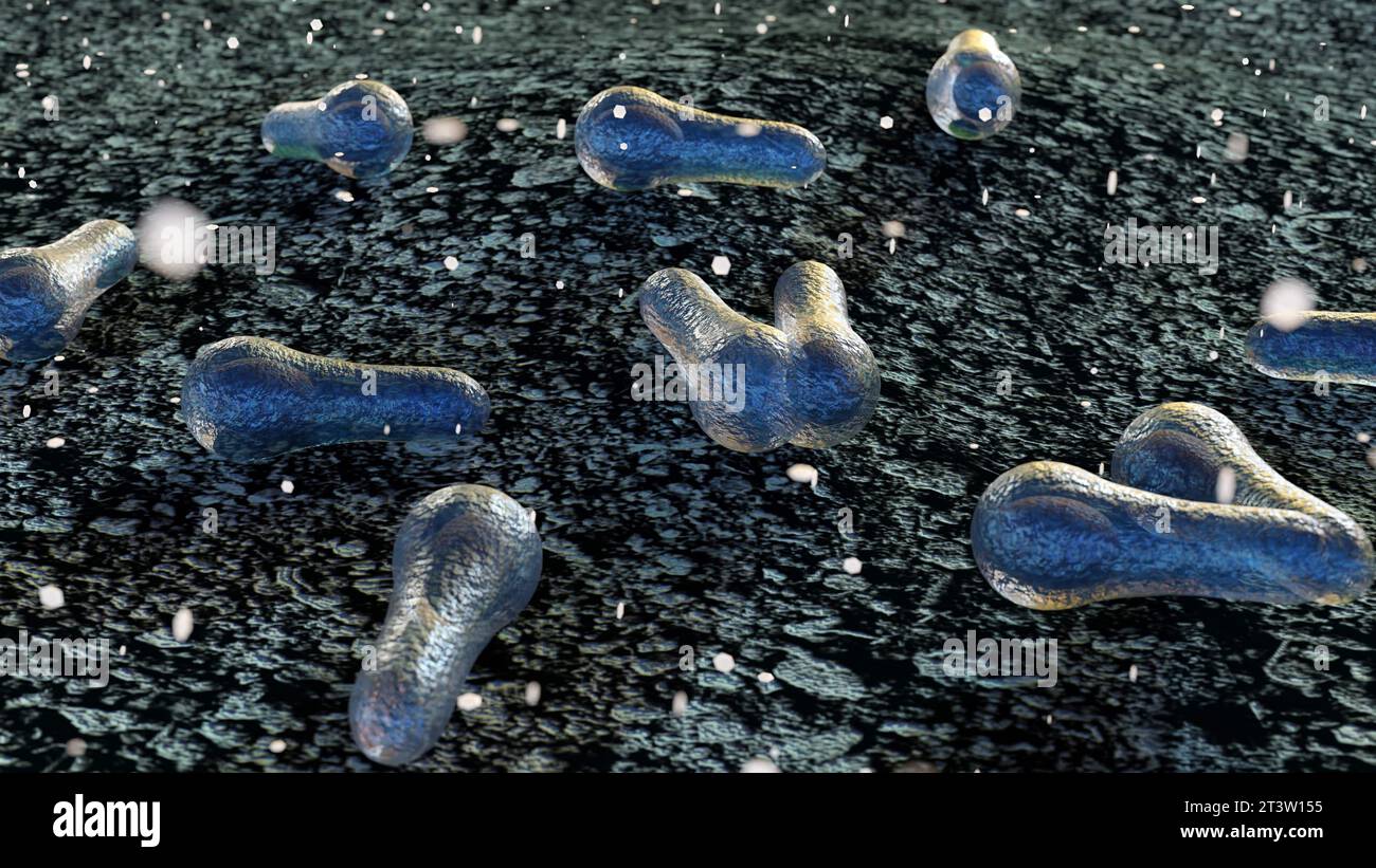 3D rendering of a magnified view of scattered Clostridium botulinum ...