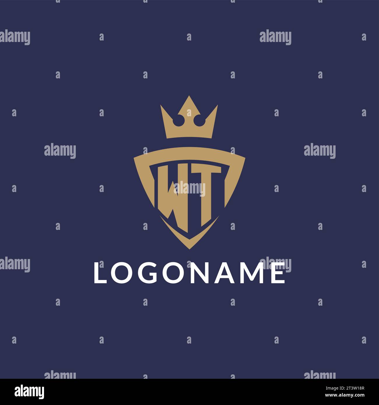 WT logo with shield and crown, monogram initial logo style vector file ...