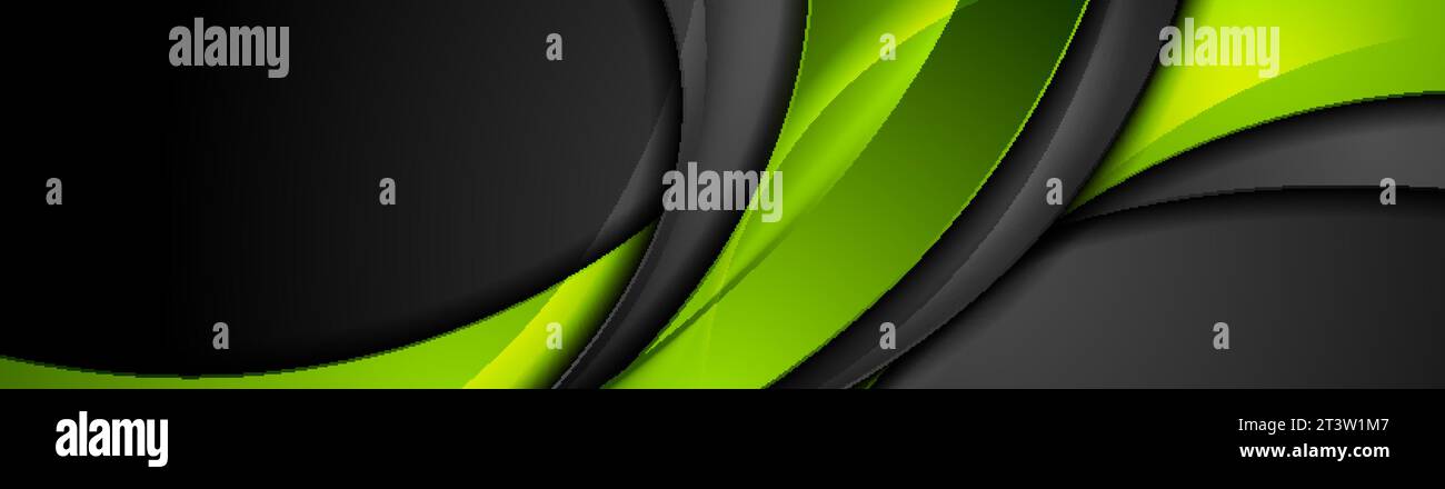 High contrast green and black glossy waves. Abstract tech graphic ...
