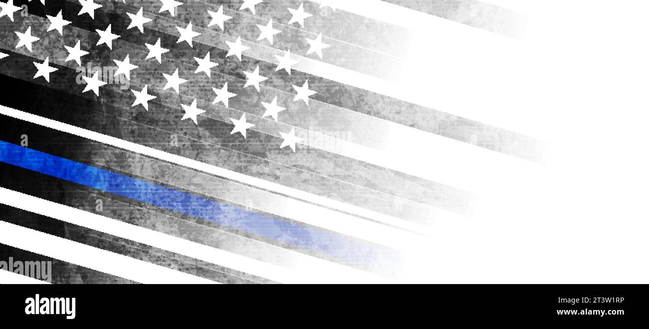 Grunge black concept USA flag with blue stripe. American police force ...