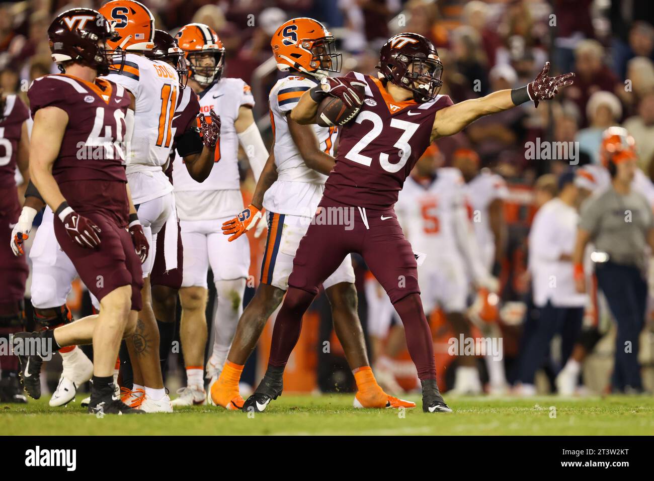 Blacksburg, Virginia, USA. 26th Oct, 2023. Virginia Tech Hokies running back Bryce Duke (23 ...