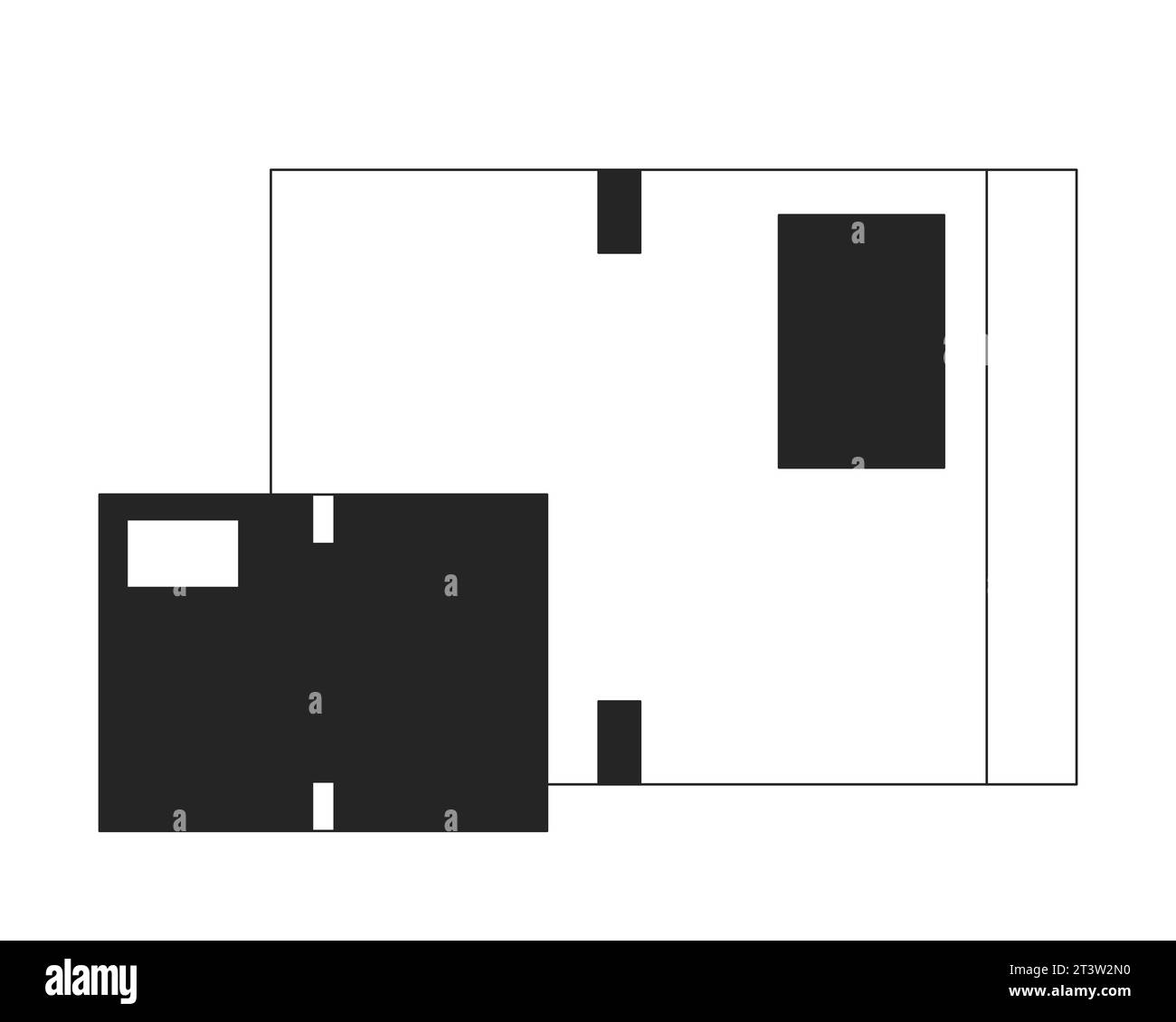 Cardboard Two Boxes Black And White 2d Line Cartoon Object Stock Vector