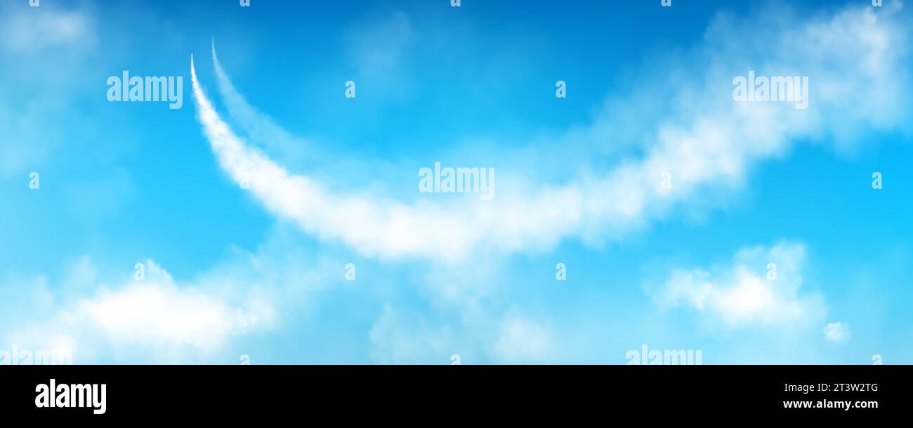 Air speed plane smoke trail with cloud vector line. 3d white vapor ...