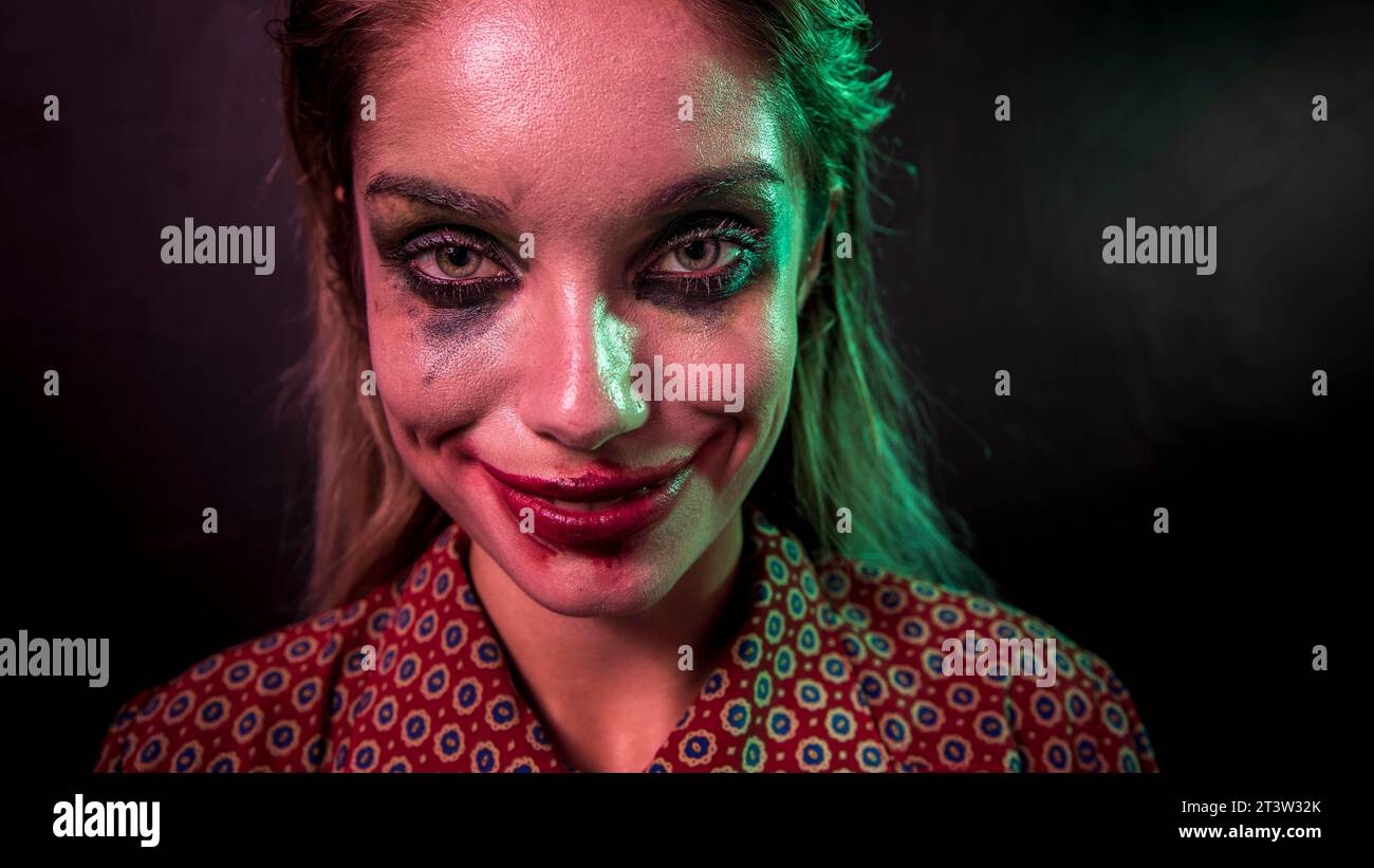 Portrait make up clown horror character looking camera Stock Photo - Alamy