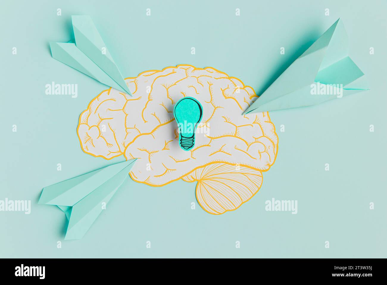 Paper airplanes pointing brain Stock Photo - Alamy