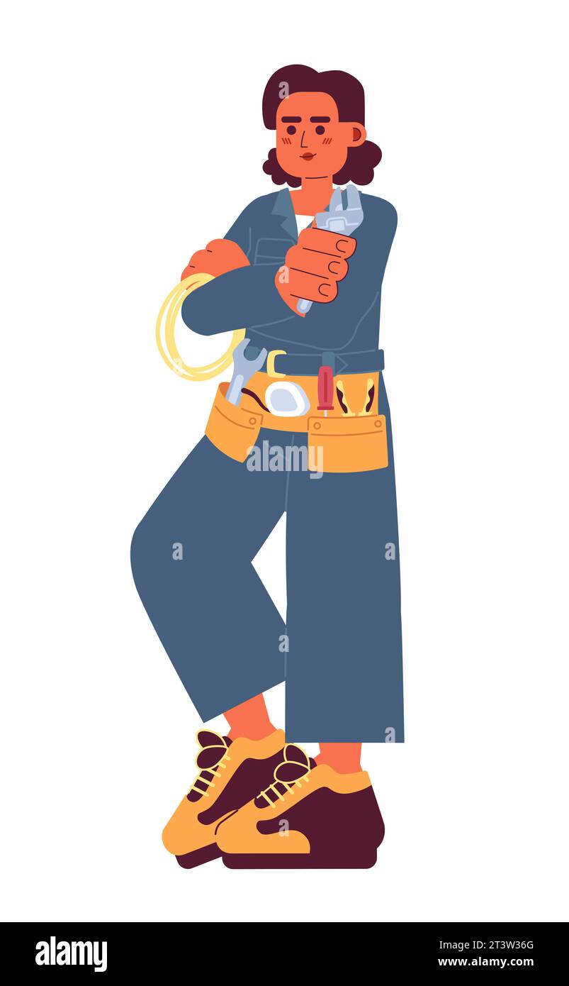 Handywoman holding tools cartoon flat illustration Stock Vector Image ...