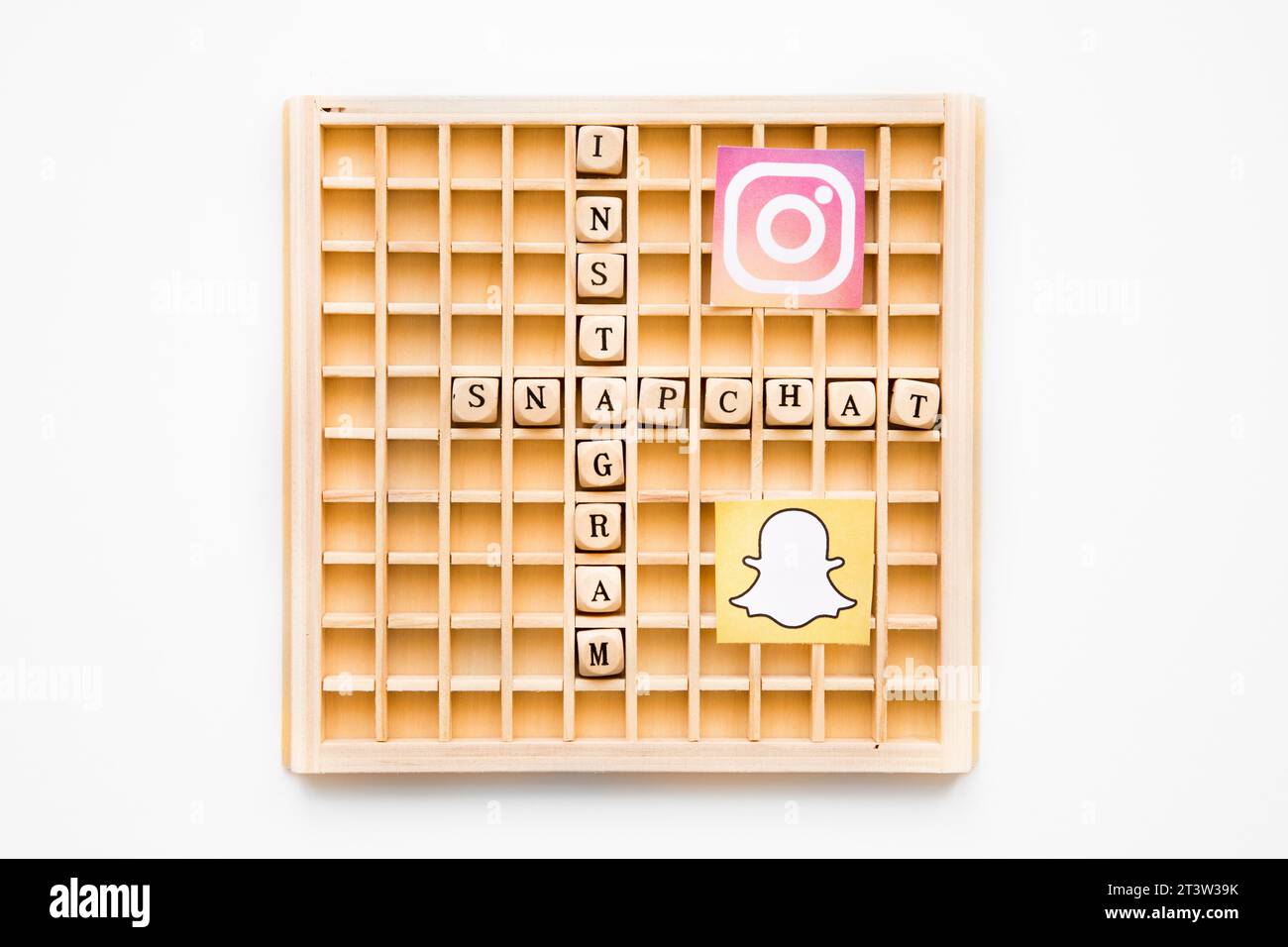 Scrabble wooden game showing instagram snapchat words with their icons ...