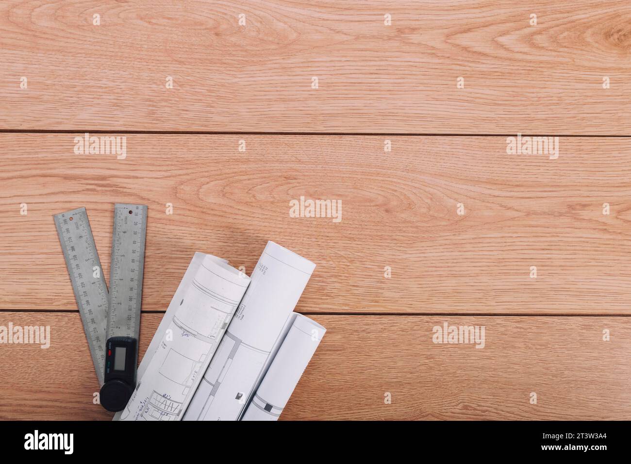 Rulers near blueprints Stock Photo - Alamy