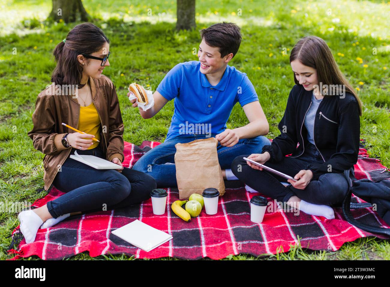 Students having fun lunch time Stock Photo - Alamy