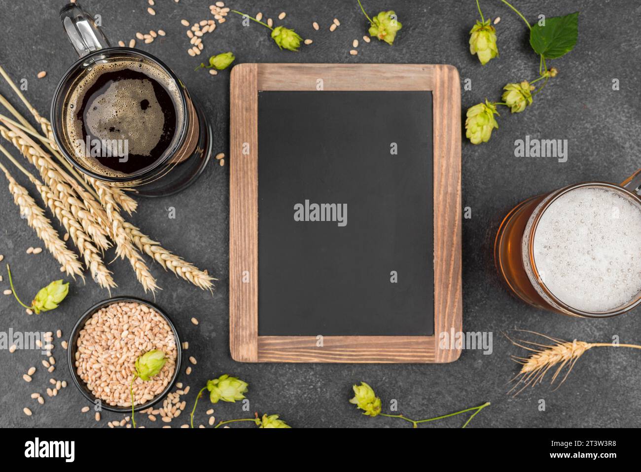 Top view arrangement with beer frame Stock Photo - Alamy