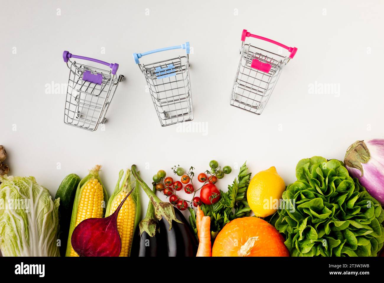 Top view shopping carts with delicious veggies Stock Photo - Alamy