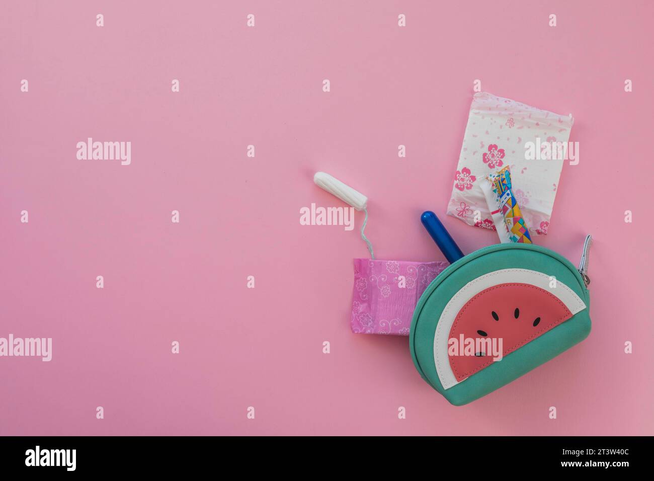 Top view period stuff toilet kit Stock Photo - Alamy