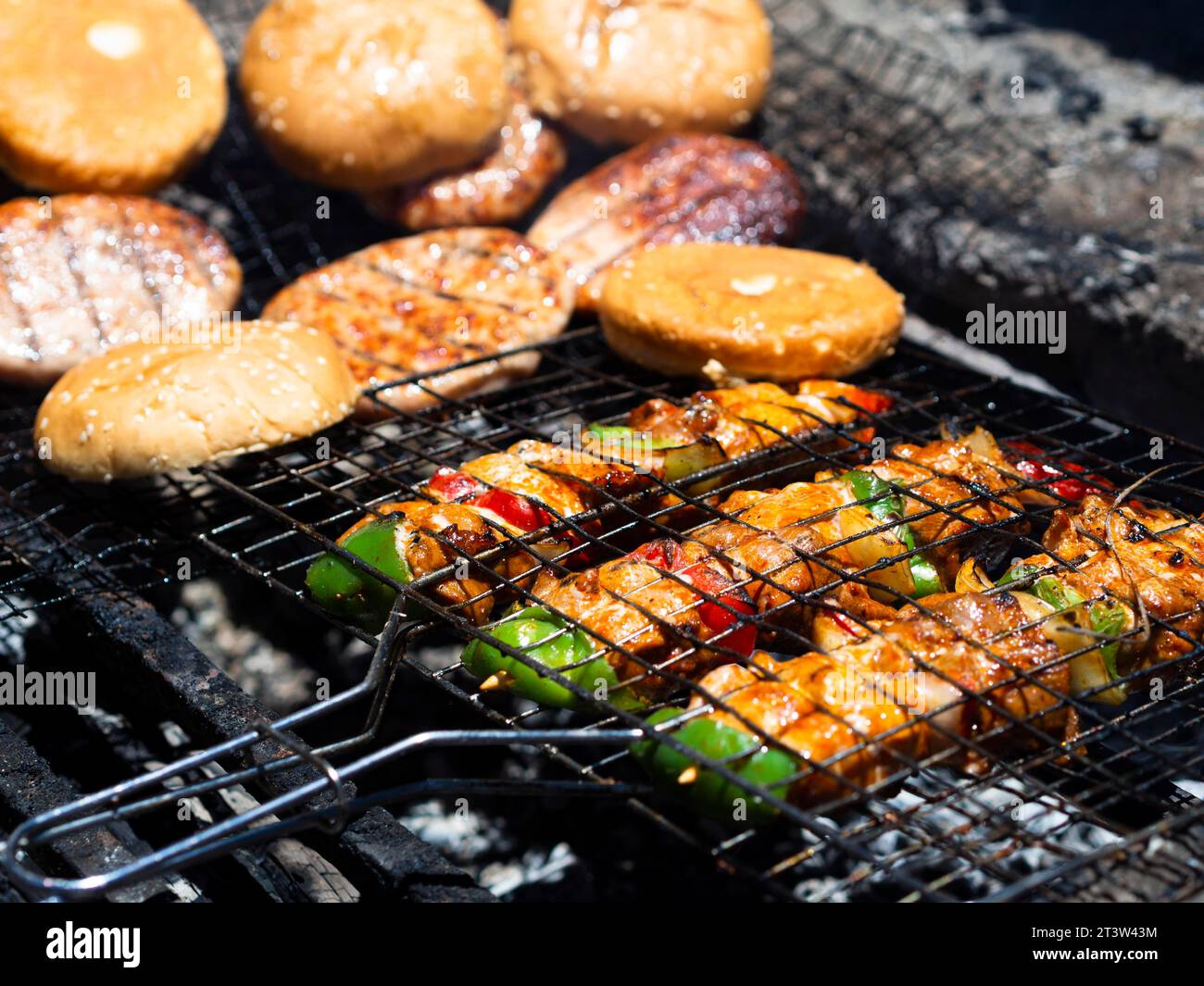 Vegetable meat frying coal Stock Photo - Alamy