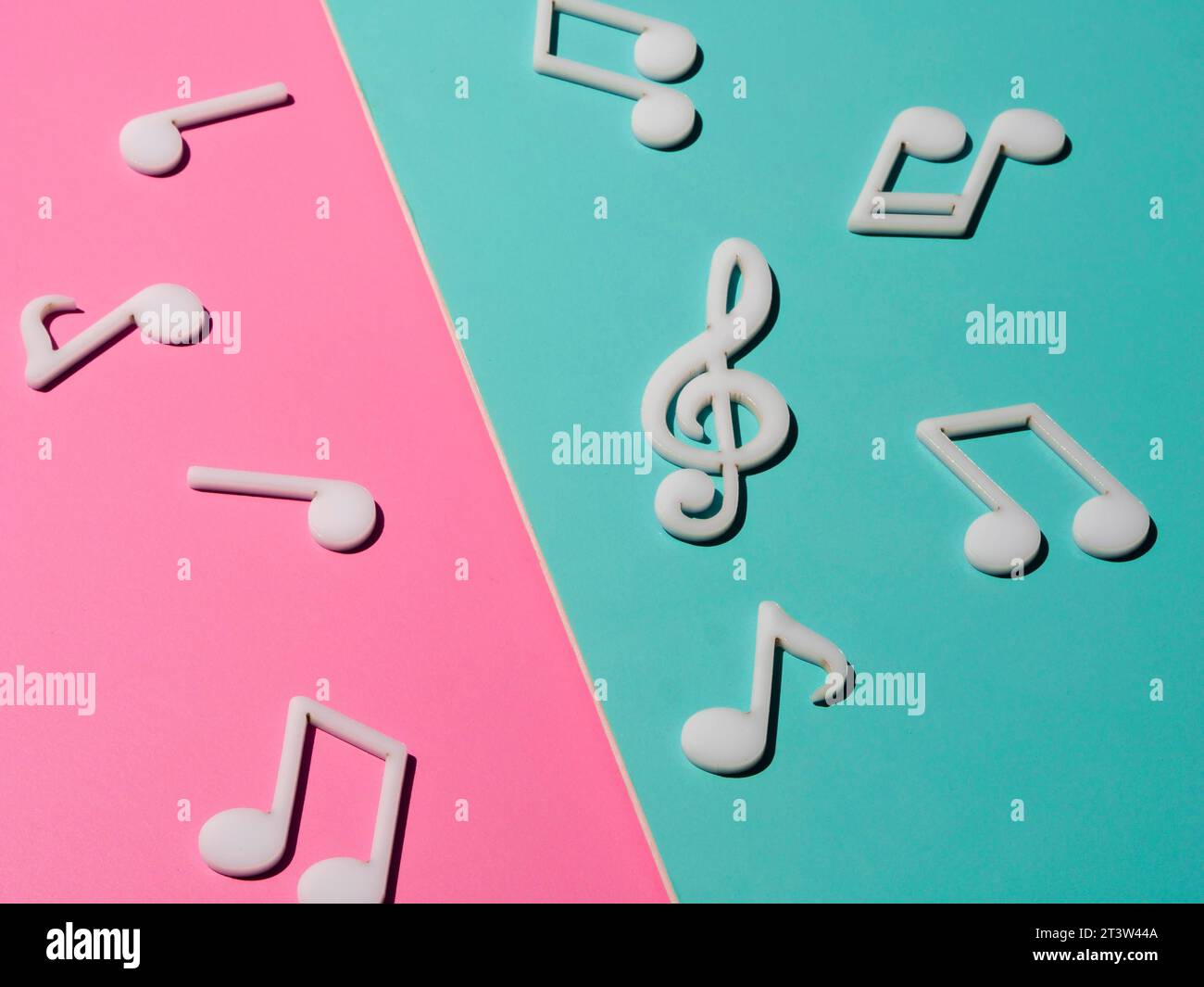 White musical notes bright colorful background Stock Photo - Alamy