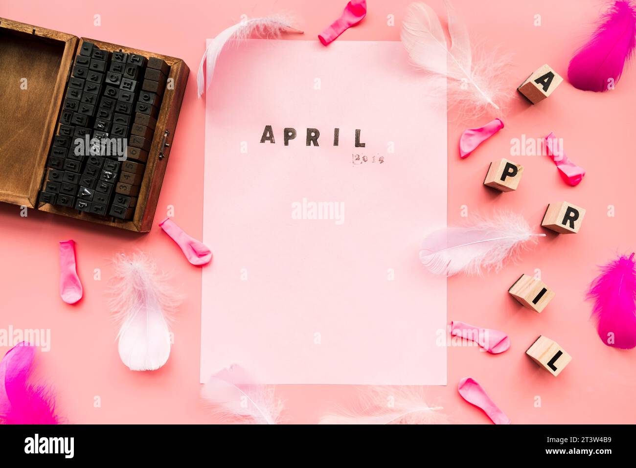 Wooden typographic blocks balloons feather april blocks april stamp ...
