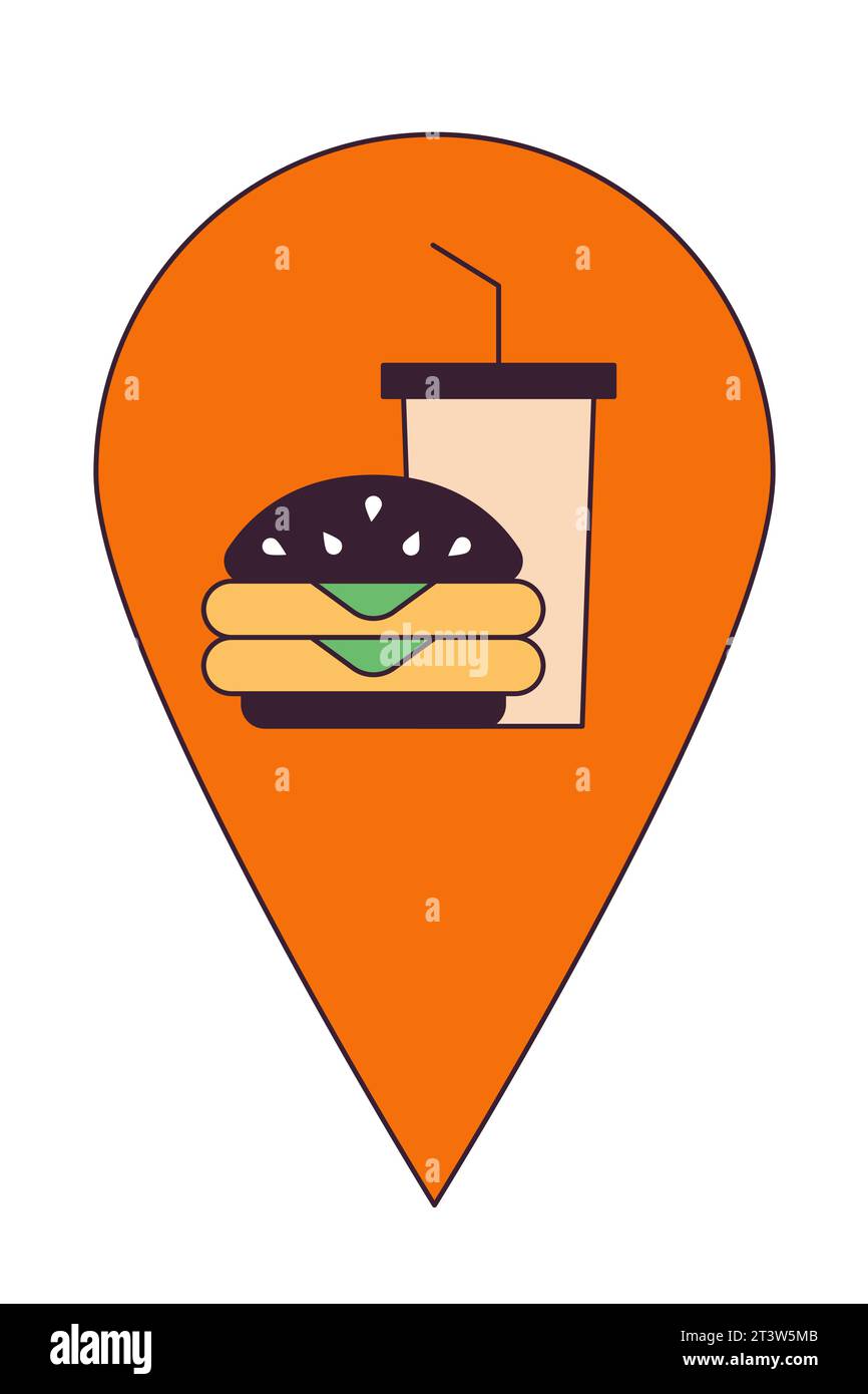 Fast food restaurant map pinpoint 2D linear cartoon object Stock Vector ...