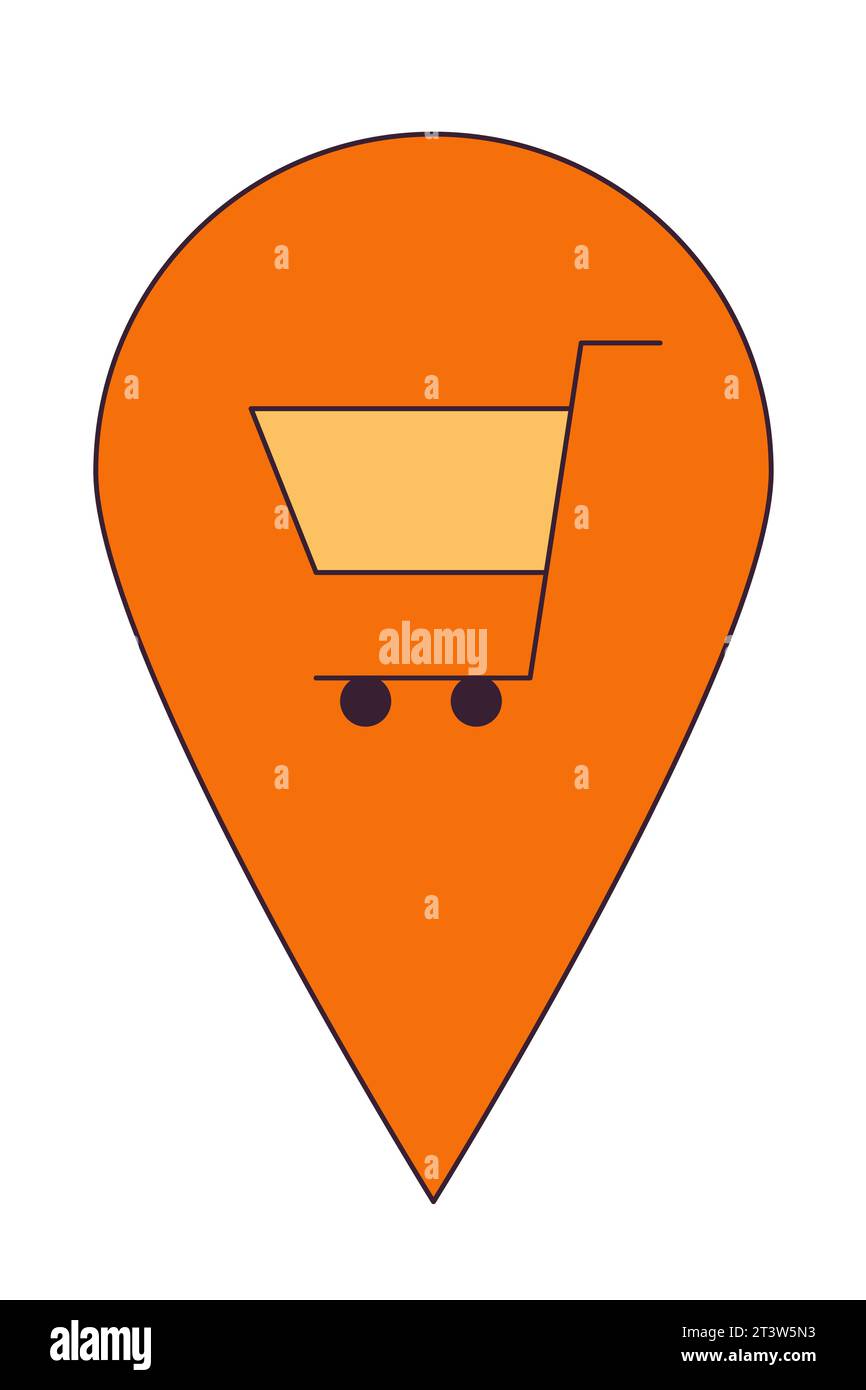 Supermarket Trolley Map Pinpoint 2d Linear Cartoon Object Stock Vector