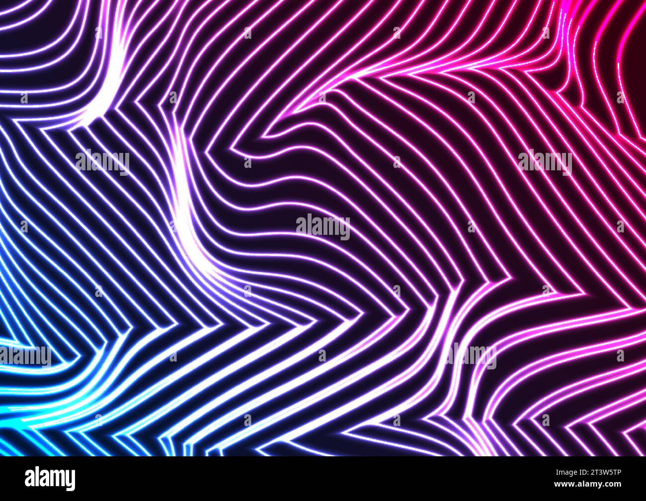 Abstract futuristic blue purple neon wavy refracted lines graphic design. Curved 3d flowing ...