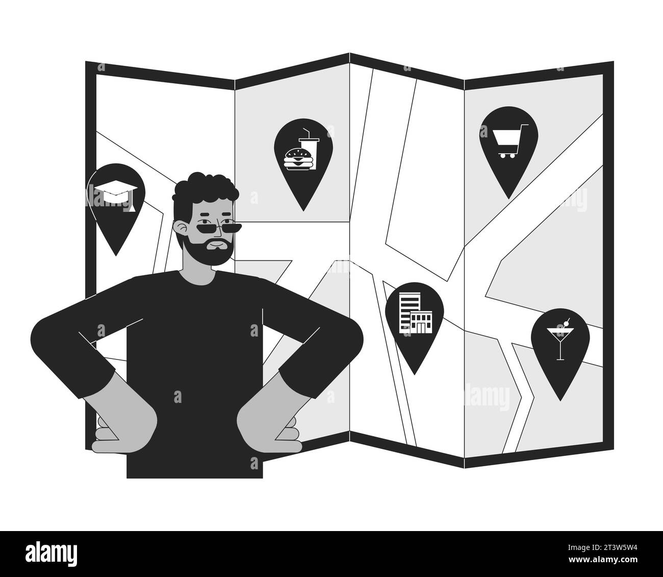 African american man choosing ideal neighborhood black and white 2D line cartoon character Stock ...