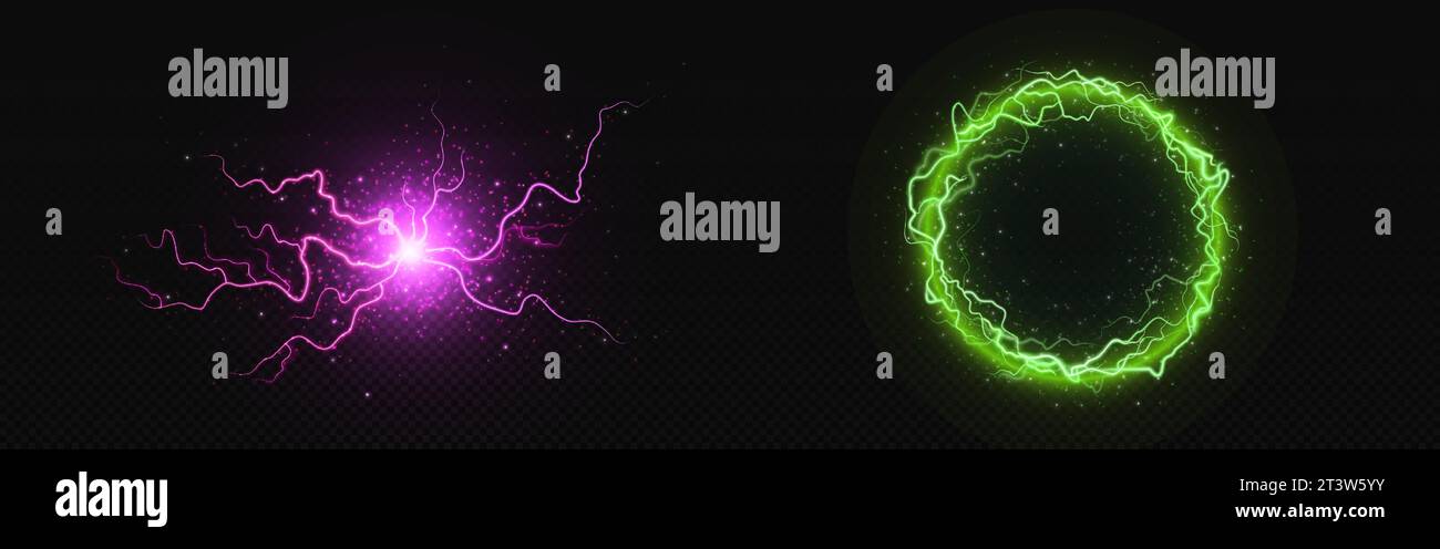 Thunderbolt ball and circle with neon glow effect and lightnings ...