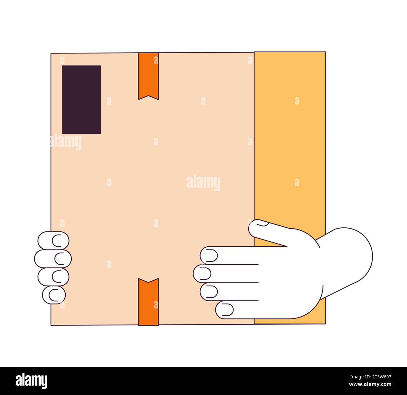 Caucasian hands holding cardboard box linear cartoon character hands ...