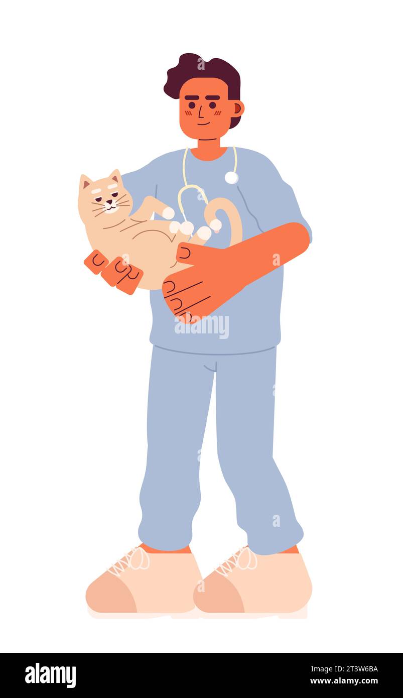 Male veterinarian with cat cartoon flat illustration Stock Vector Image ...