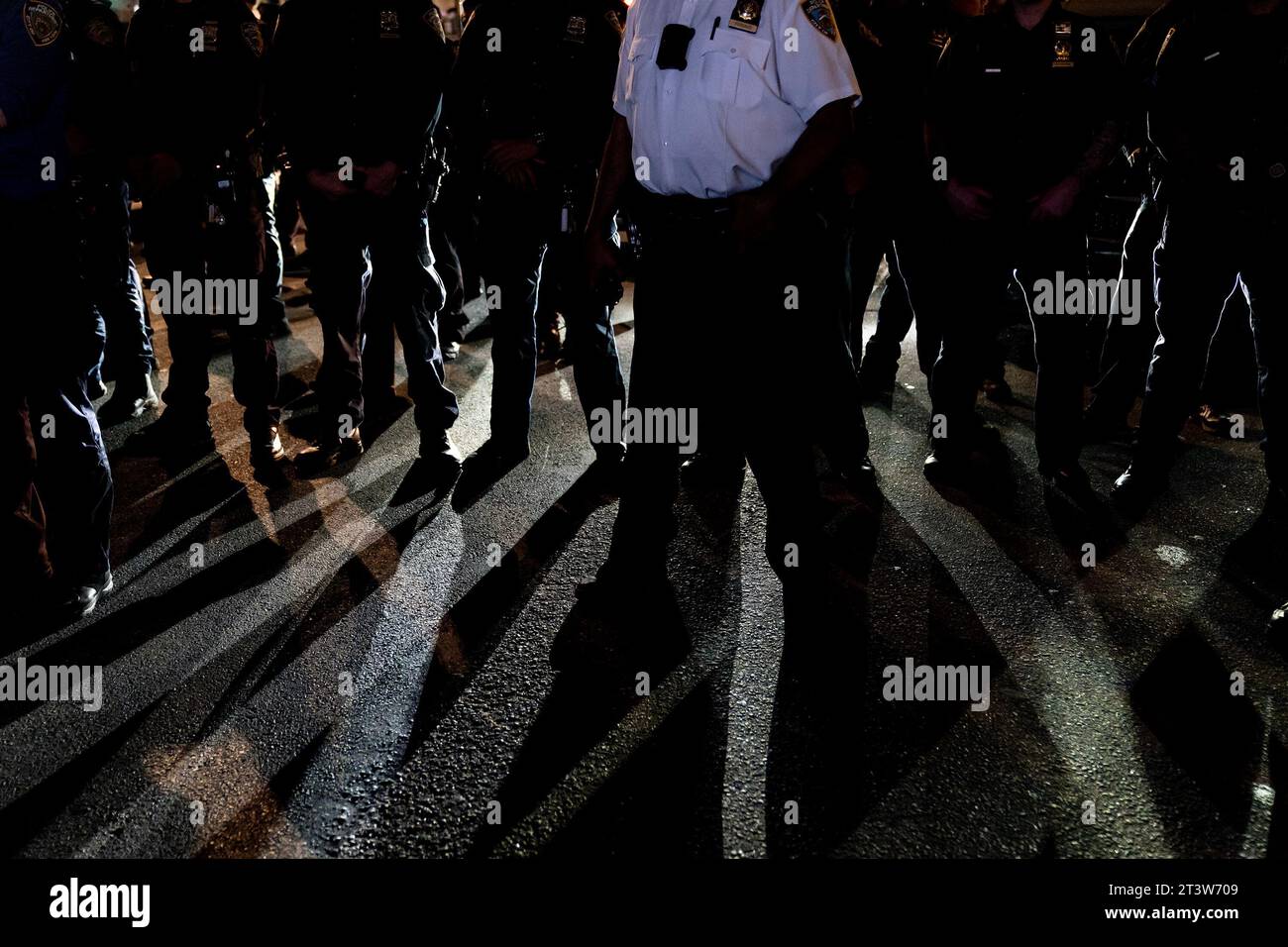Police officers guard Brooklyn Bridge entrance as hundreds protesters ...