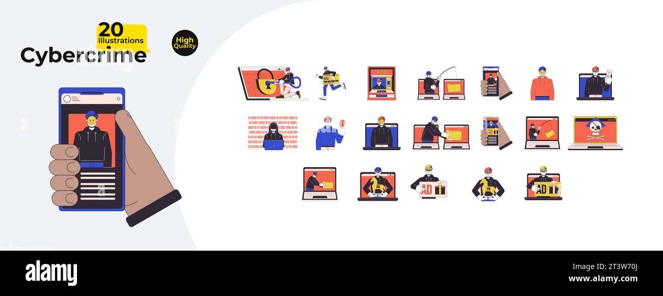 Cybercrime 2D linear illustration concept bundle Stock Vector Image ...
