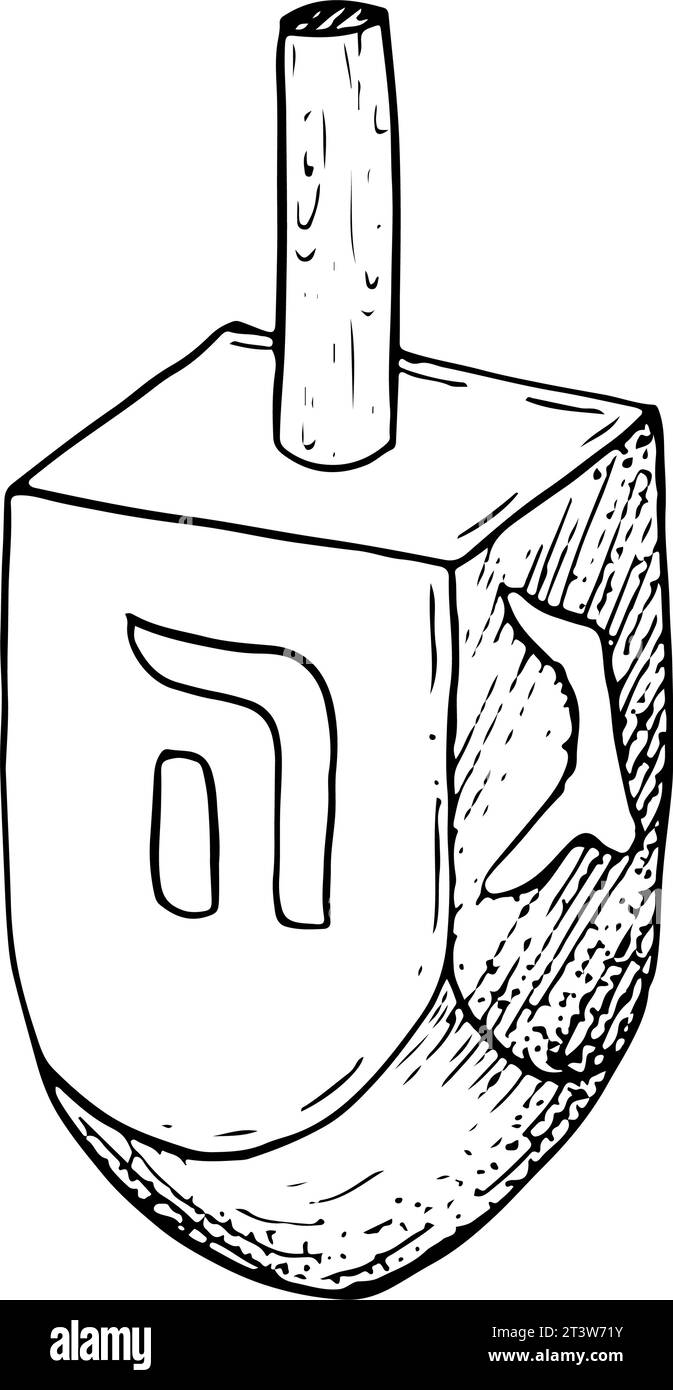 Wooden dreidel black white Hanukkah illustration Stock Vector Image ...