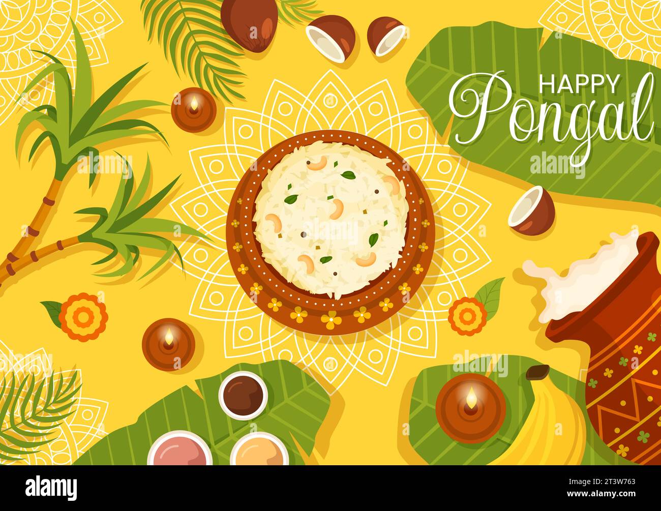 Happy Pongal Vector Illustration of Traditional Tamil Nadu India ...