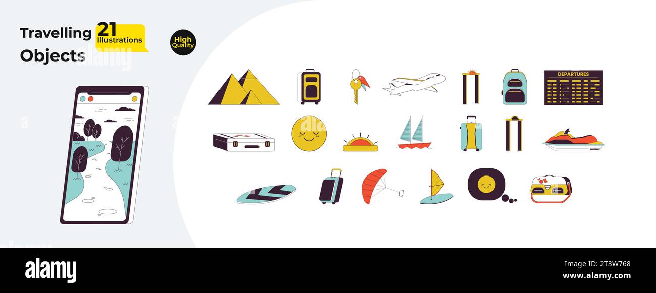 Travelling 2D linear cartoon objects bundle Stock Vector Image & Art ...