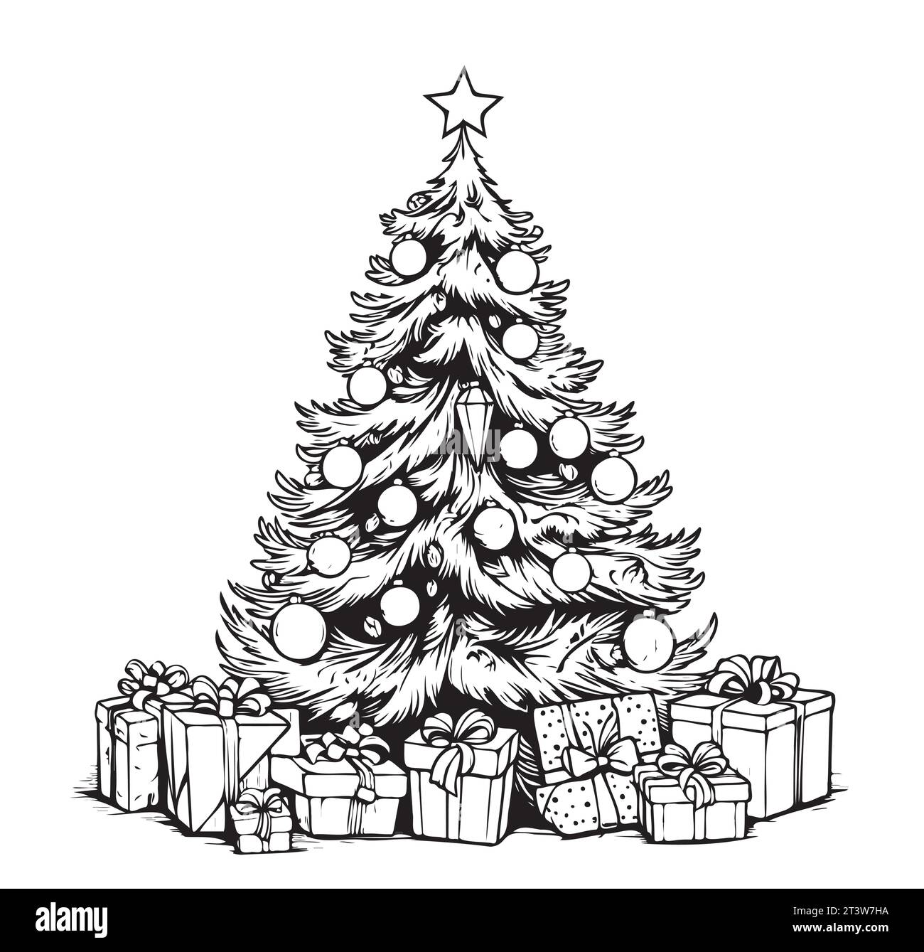 Christmas tree in Comic style, hand-drawn sketch. Symbol of Christmas ...