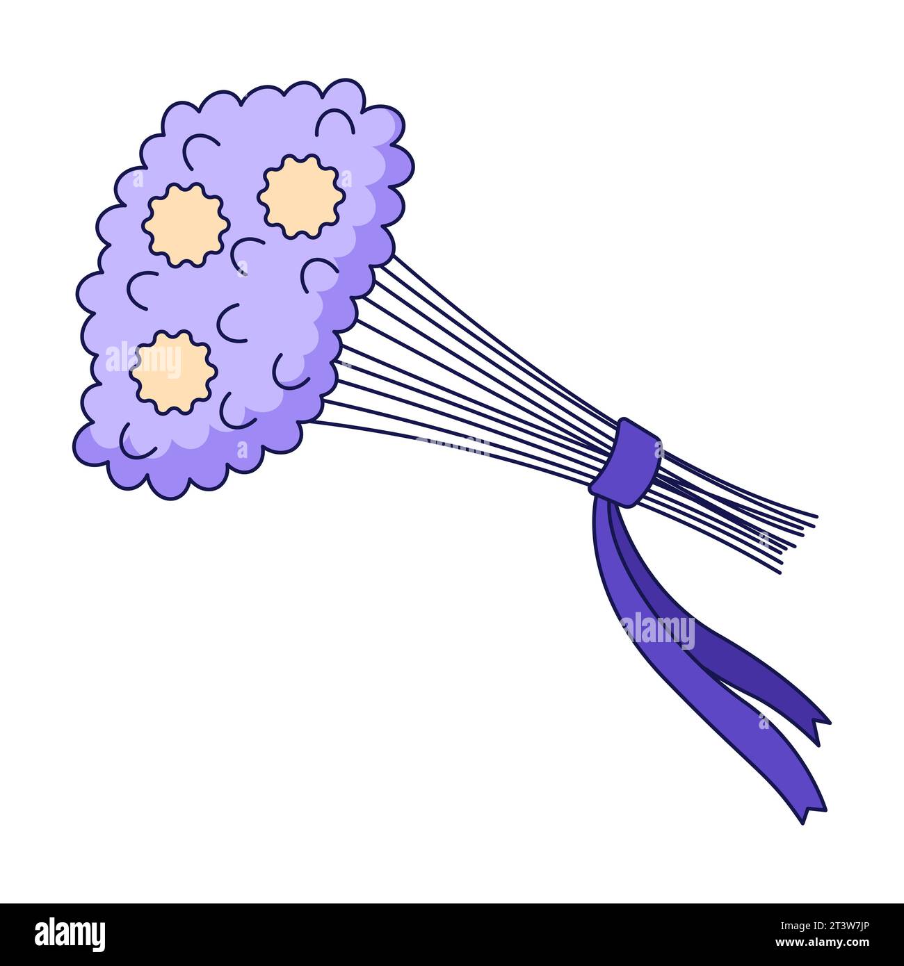 Ribbon bouquet fresh flowers 2D linear cartoon object Stock Vector ...