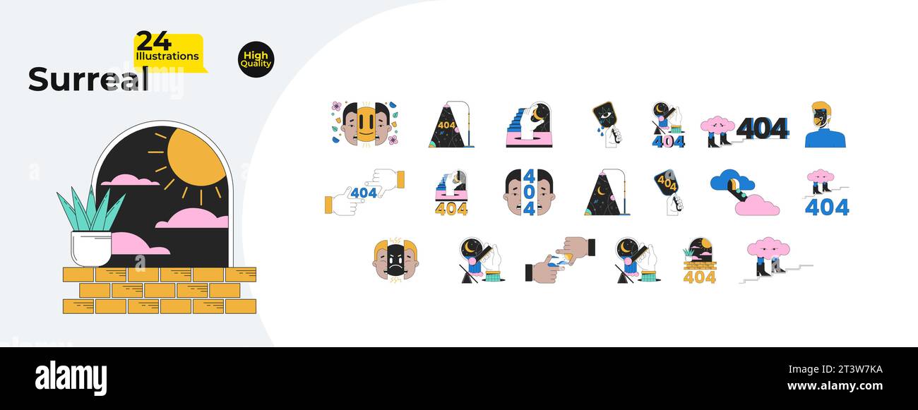 Surreal absurd 2D linear illustration concept bundle Stock Vector Image ...